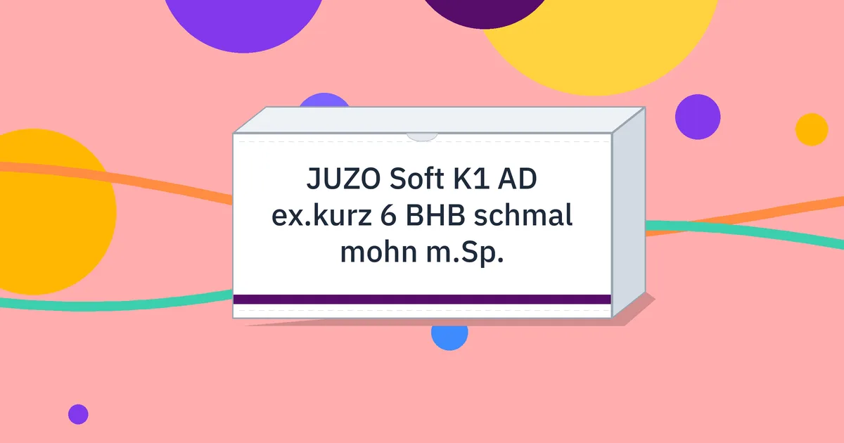 Symbolbild: Packung mit der Aufschrift JUZO Soft K1 AD ex.kurz 6 BHB schmal mohn m.Sp. (PZN 15462663) – Verfügbarkeit und Bezug in Apotheken in Frankfurt am Main