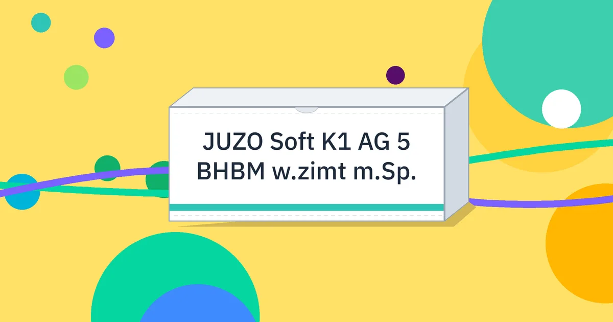 Symbolbild: Packung mit der Aufschrift JUZO Soft K1 AG 5 BHBM w.zimt m.Sp. (PZN 14862797) – Verfügbarkeit und Bezug in Apotheken in Frankfurt am Main