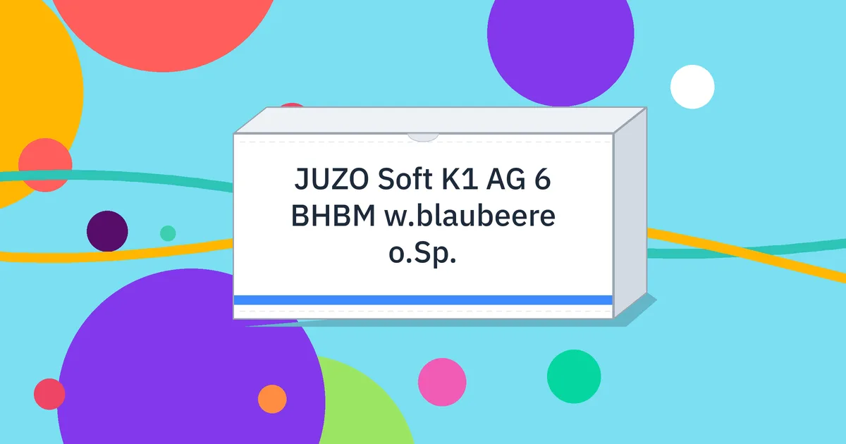 Symbolbild: Packung mit der Aufschrift JUZO Soft K1 AG 6 BHBM w.blaubeere o.Sp. (PZN 14865011) – Verfügbarkeit und Bezug in Apotheken in Frankfurt am Main