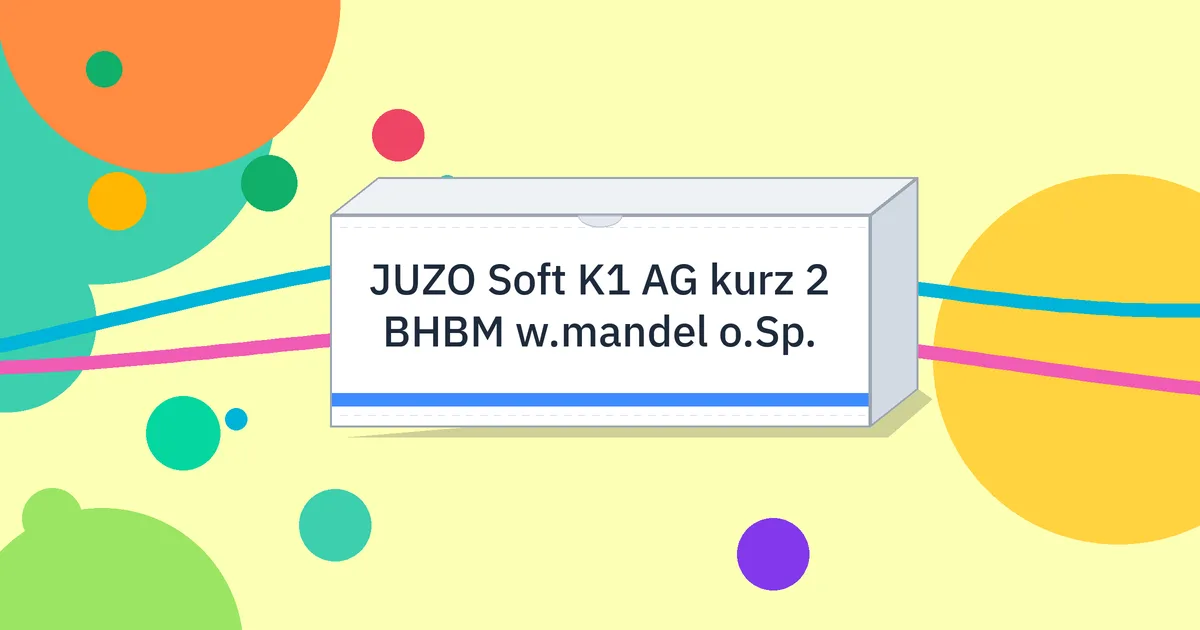Symbolbild: Packung mit der Aufschrift JUZO Soft K1 AG kurz 2 BHBM w.mandel o.Sp. (PZN 14865689) – Verfügbarkeit und Bezug in Apotheken in Frankfurt am Main