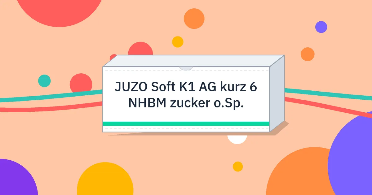 Symbolbild: Packung mit der Aufschrift JUZO Soft K1 AG kurz 6 NHBM zucker o.Sp. (PZN 14996730) – Verfügbarkeit und Bezug in Apotheken in Frankfurt am Main