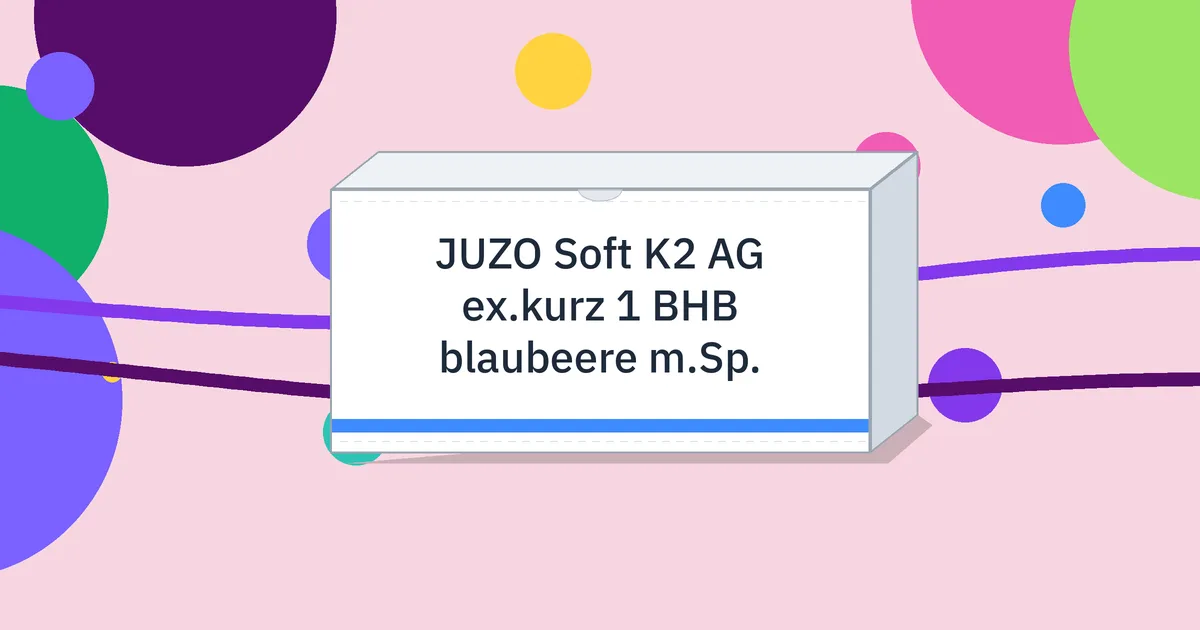 Symbolbild: Packung mit der Aufschrift JUZO Soft K2 AG ex.kurz 1 BHB blaubeere m.Sp. (PZN 14827565) – Verfügbarkeit und Bezug in Apotheken in Frankfurt am Main