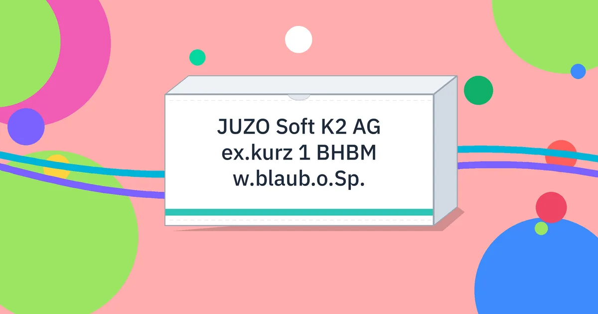 Symbolbild: Packung mit der Aufschrift JUZO Soft K2 AG ex.kurz 1 BHBM w.blaub.o.Sp. (PZN 14870213) – Verfügbarkeit und Bezug in Apotheken in Frankfurt am Main