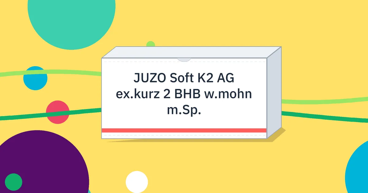 Symbolbild: Packung mit der Aufschrift JUZO Soft K2 AG ex.kurz 2 BHB w.mohn m.Sp. (PZN 14843618) – Verfügbarkeit und Bezug in Apotheken in Frankfurt am Main