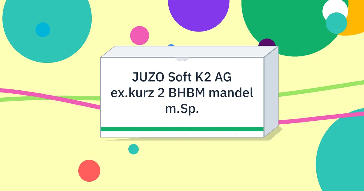 Symbolbild: Packung mit der Aufschrift JUZO Soft K2 AG ex.kurz 2 BHBM mandel m.Sp. (PZN 14860427) – Verfügbarkeit und Bezug in Apotheken in Frankfurt am Main