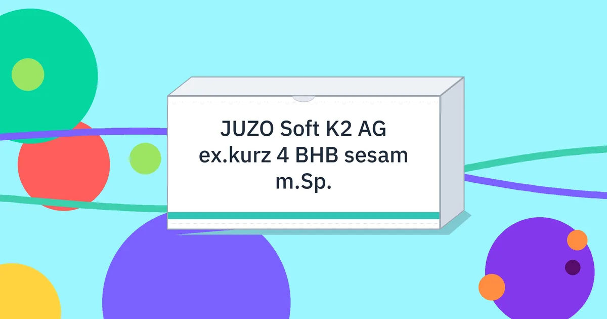 Symbolbild: Packung mit der Aufschrift JUZO Soft K2 AG ex.kurz 4 BHB sesam m.Sp. (PZN 14827453) – Verfügbarkeit und Bezug in Apotheken in Frankfurt am Main