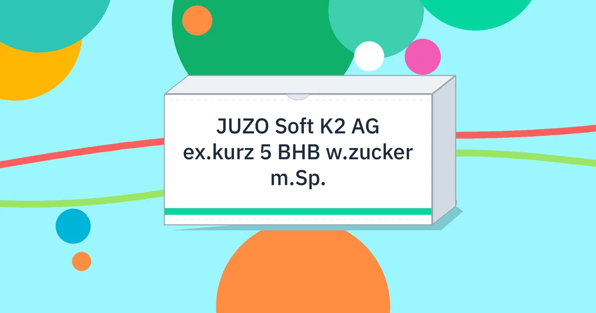 Symbolbild: Packung mit der Aufschrift JUZO Soft K2 AG ex.kurz 5 BHB w.zucker m.Sp. (PZN 14843133) – Verfügbarkeit und Bezug in Apotheken in Frankfurt am Main