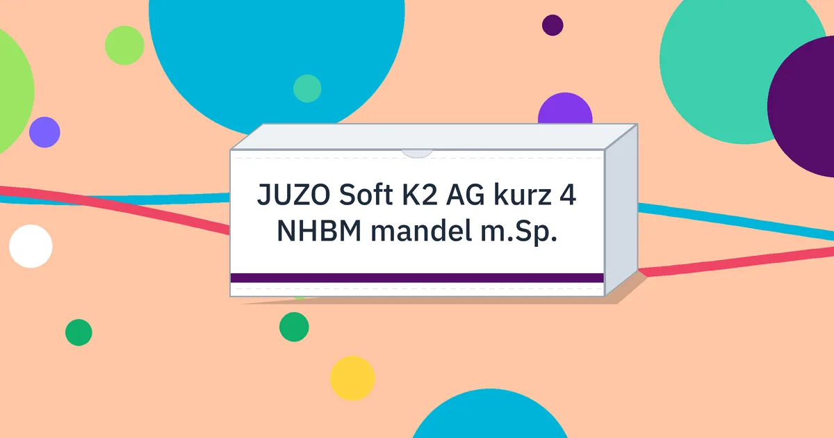 Symbolbild: Packung mit der Aufschrift JUZO Soft K2 AG kurz 4 NHBM mandel m.Sp. (PZN 14998396) – Verfügbarkeit und Bezug in Apotheken in Frankfurt am Main