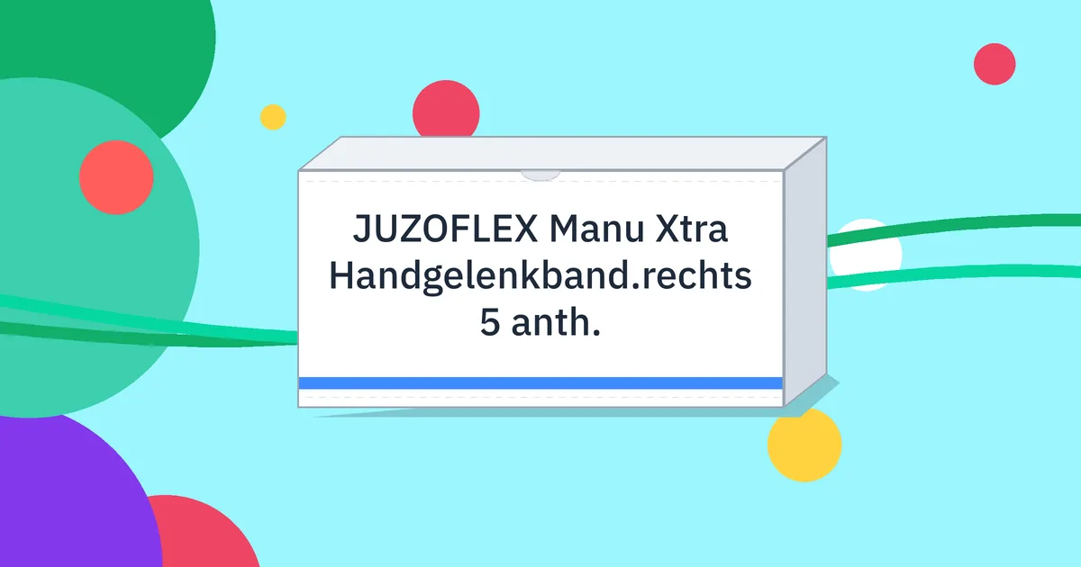 Symbolbild: Packung mit der Aufschrift JUZOFLEX Manu Xtra Handgelenkband.rechts 5 anth. (PZN 16635568) – Verfügbarkeit und Bezug in Apotheken in Frankfurt am Main