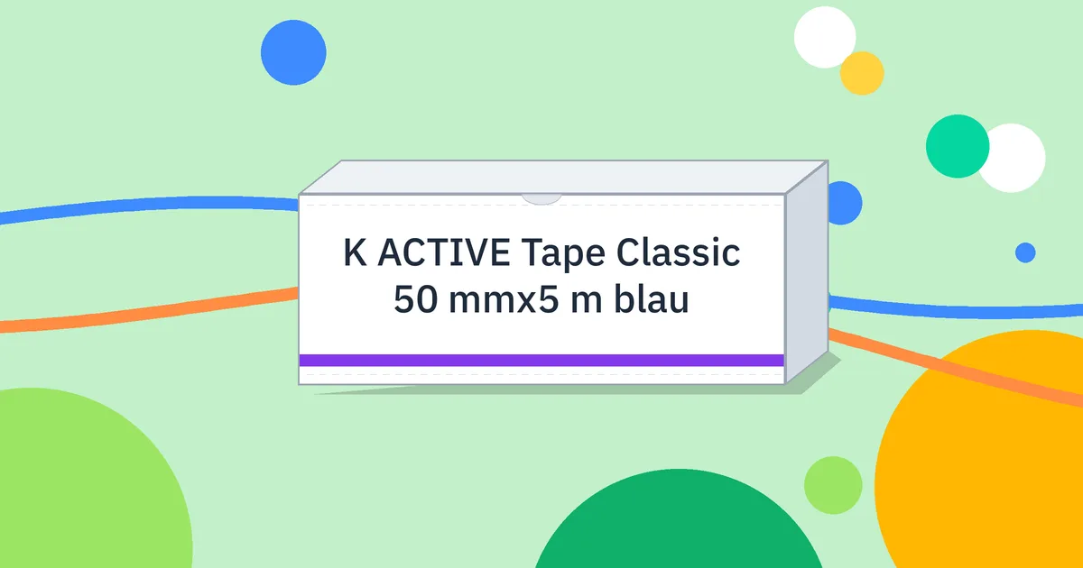Symbolbild: Packung mit der Aufschrift K ACTIVE Tape Classic 50 mmx5 m blau (PZN 06936145) – Verfügbarkeit und Bezug in Apotheken in Frankfurt am Main