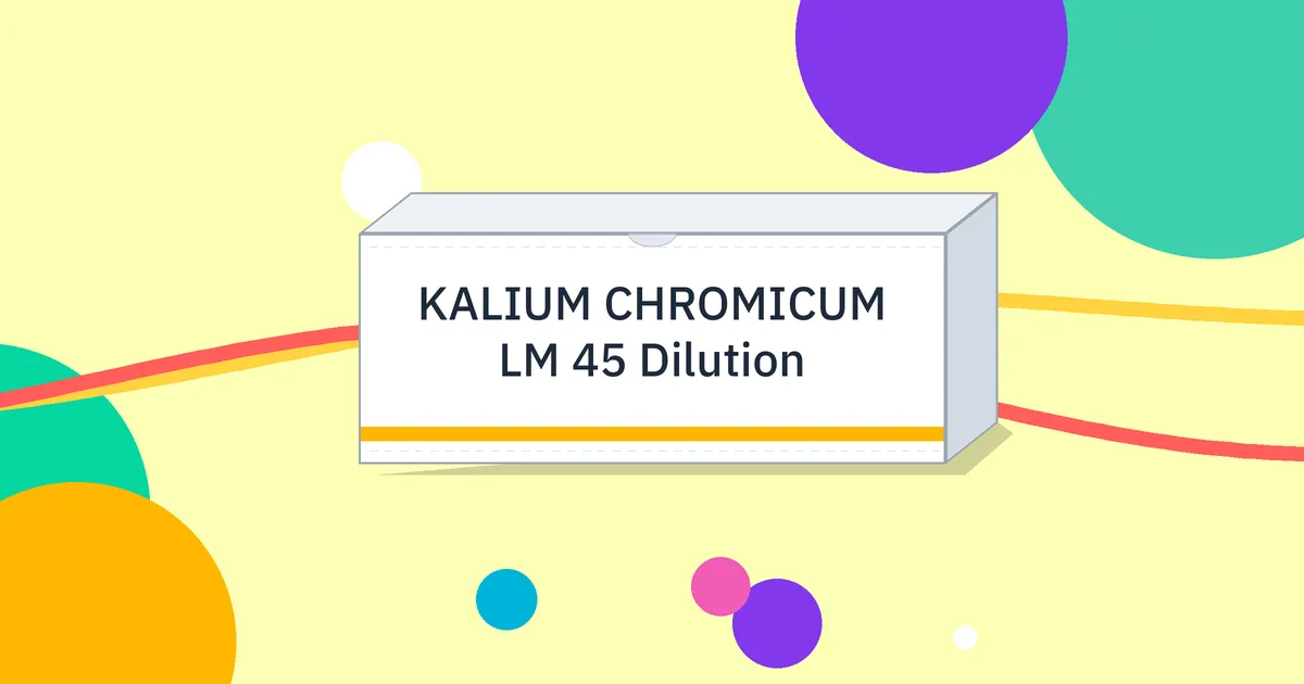 Symbolbild: Packung mit der Aufschrift KALIUM CHROMICUM LM 45 Dilution (PZN 12919458) – Verfügbarkeit und Bezug in Apotheken in Frankfurt am Main