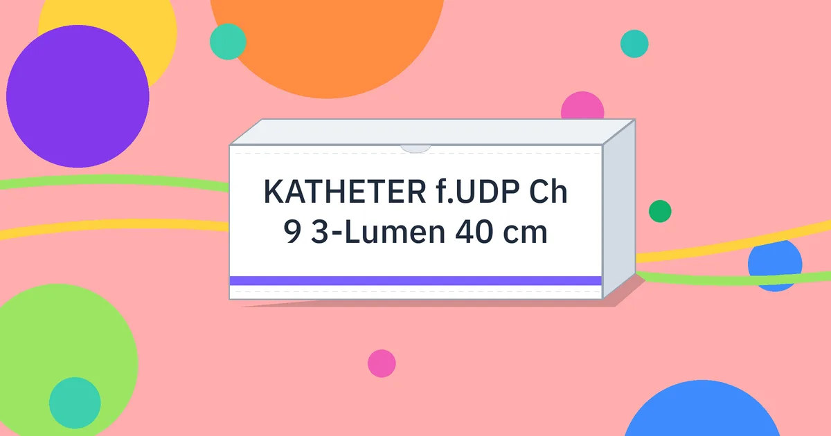 Symbolbild: Packung mit der Aufschrift KATHETER f.UDP Ch 9 3-Lumen 40 cm (PZN 14361440) – Verfügbarkeit und Bezug in Apotheken in Frankfurt am Main