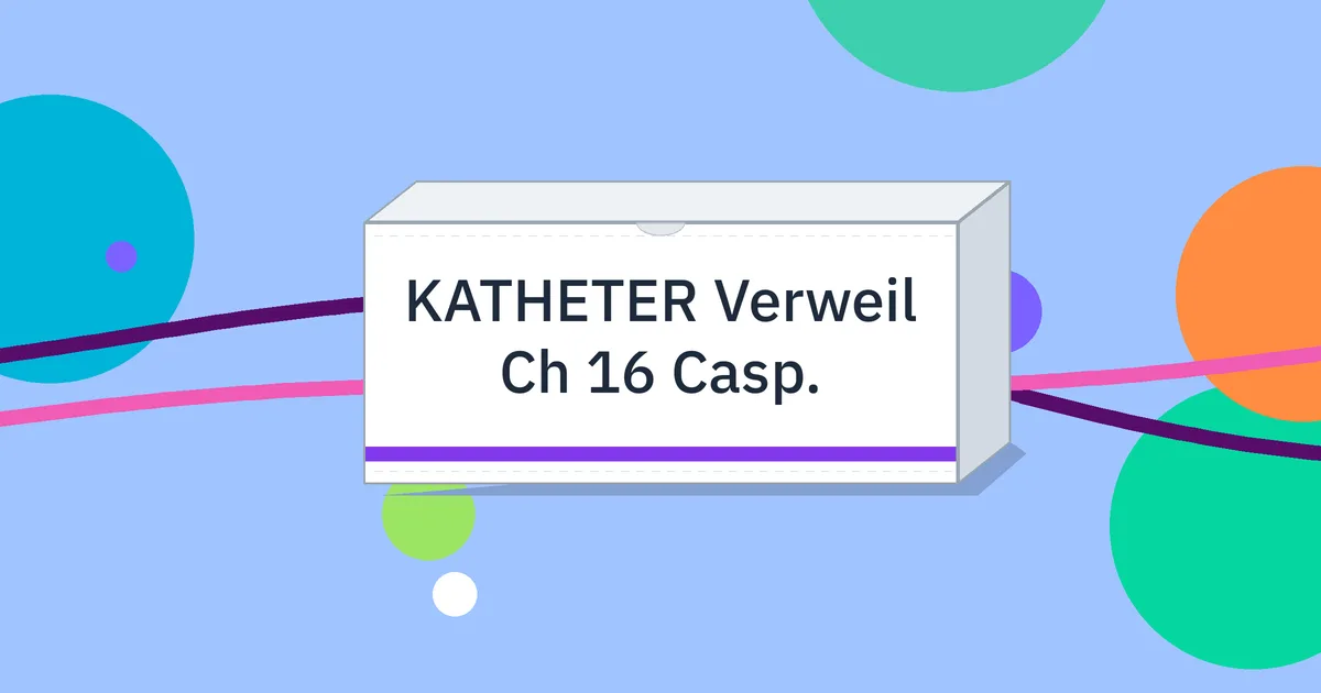 Symbolbild: Packung mit der Aufschrift KATHETER Verweil Ch 16 Casp. (PZN 01730189) – Verfügbarkeit und Bezug in Apotheken in Frankfurt am Main