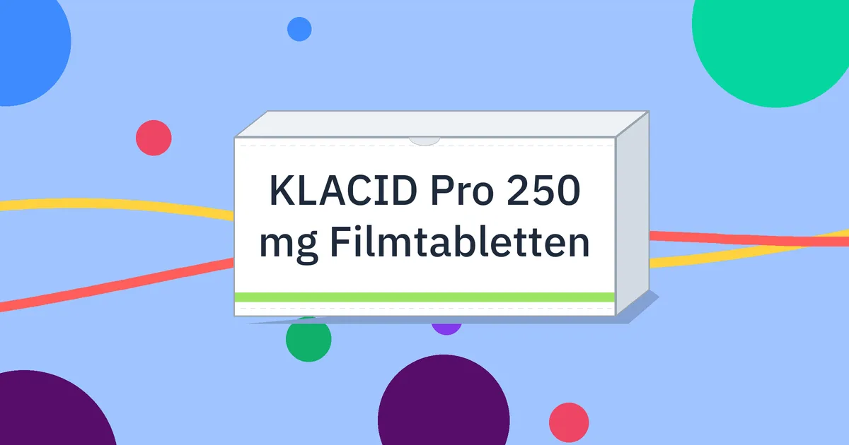 Symbolbild: Packung mit der Aufschrift KLACID Pro 250 mg Filmtabletten (PZN 01449133) – Verfügbarkeit und Bezug in Apotheken in Frankfurt am Main