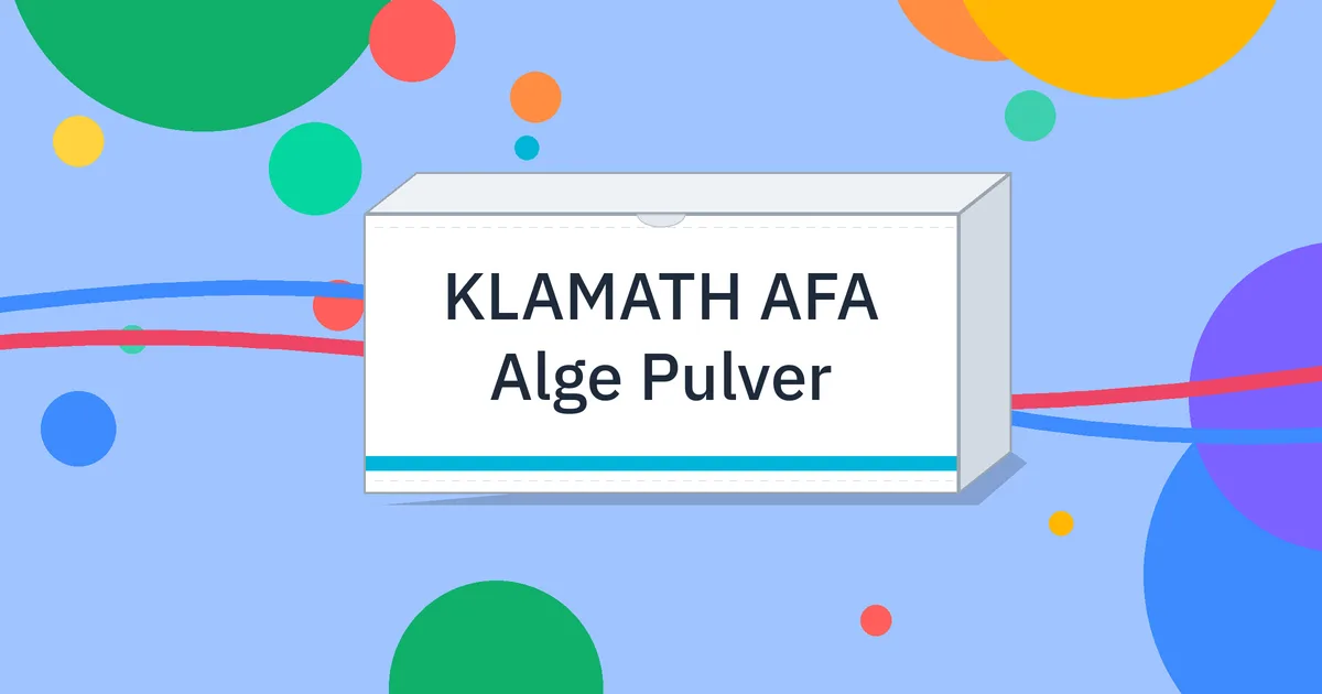 Symbolbild: Packung mit der Aufschrift KLAMATH AFA Alge Pulver (PZN 16837332) – Verfügbarkeit und Bezug in Apotheken in Frankfurt am Main