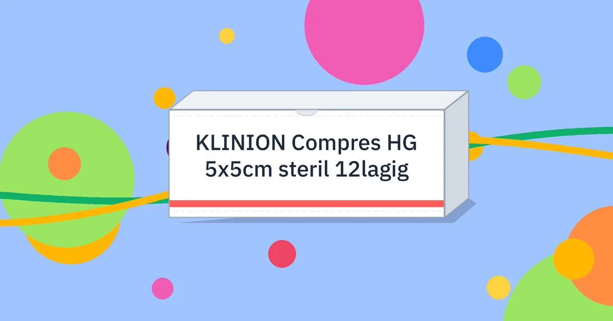 Symbolbild: Packung mit der Aufschrift KLINION Compres HG 5x5cm steril 12lagig (PZN 06464947) – Verfügbarkeit und Bezug in Apotheken in Frankfurt am Main