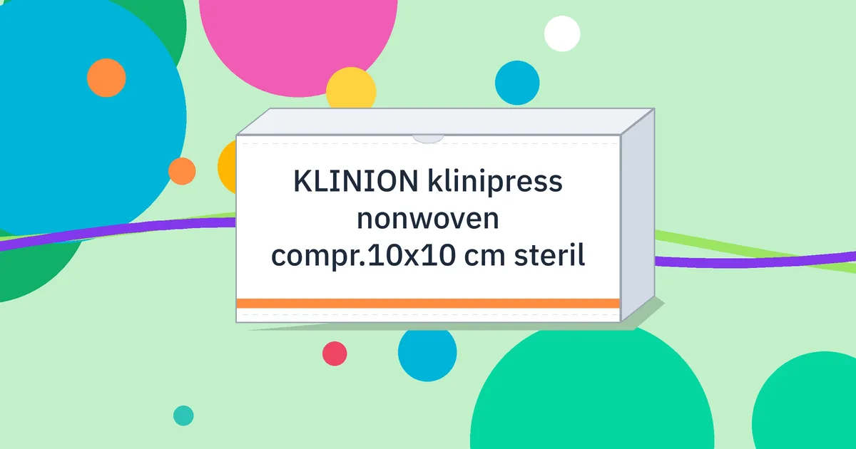 Symbolbild: Packung mit der Aufschrift KLINION klinipress nonwoven compr.10x10 cm steril (PZN 19520854) – Verfügbarkeit und Bezug in Apotheken in Frankfurt am Main