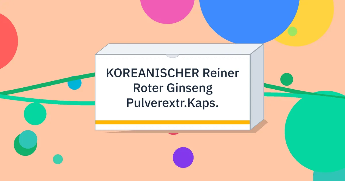 Symbolbild: Packung mit der Aufschrift KOREANISCHER Reiner Roter Ginseng Pulverextr.Kaps. (PZN 03444944) – Verfügbarkeit und Bezug in Apotheken in Frankfurt am Main