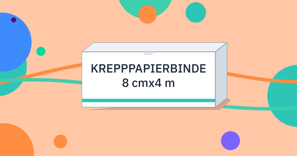Symbolbild: Packung mit der Aufschrift KREPPPAPIERBINDE 8 cmx4 m (PZN 05357209) – Verfügbarkeit und Bezug in Apotheken in Frankfurt am Main