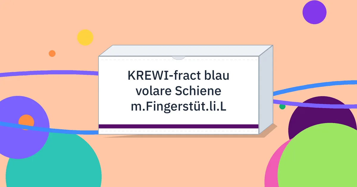Symbolbild: Packung mit der Aufschrift KREWI-fract blau volare Schiene m.Fingerstüt.li.L (PZN 17299575) – Verfügbarkeit und Bezug in Apotheken in Frankfurt am Main