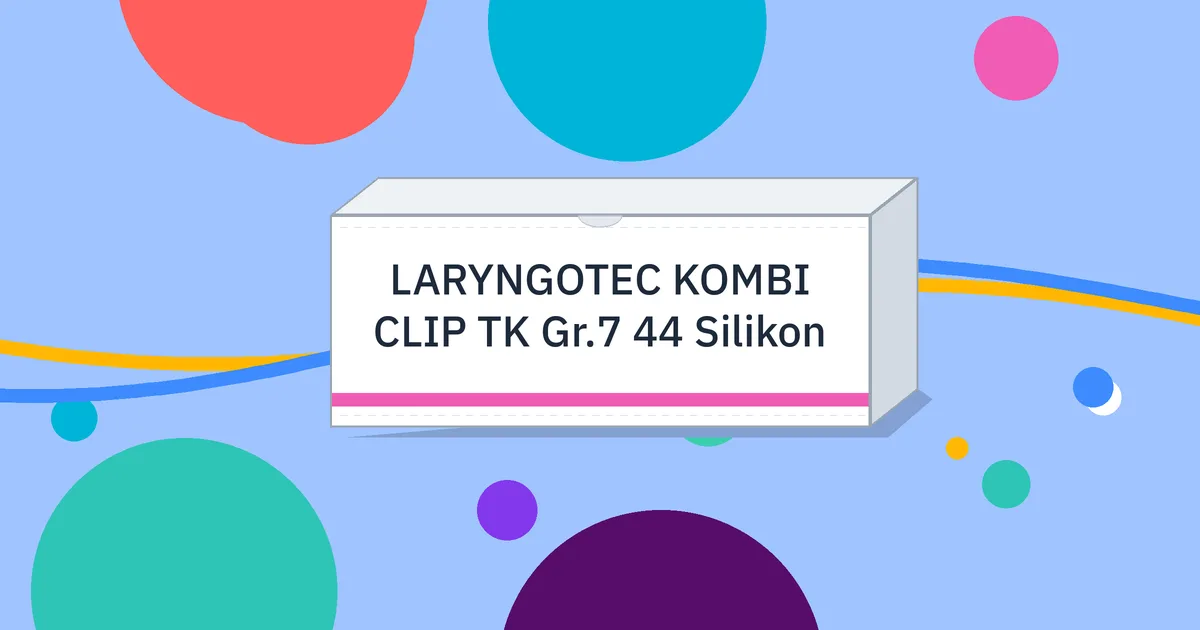 Symbolbild: Packung mit der Aufschrift LARYNGOTEC KOMBI CLIP TK Gr.7 44 Silikon (PZN 19186119) – Verfügbarkeit und Bezug in Apotheken in Frankfurt am Main