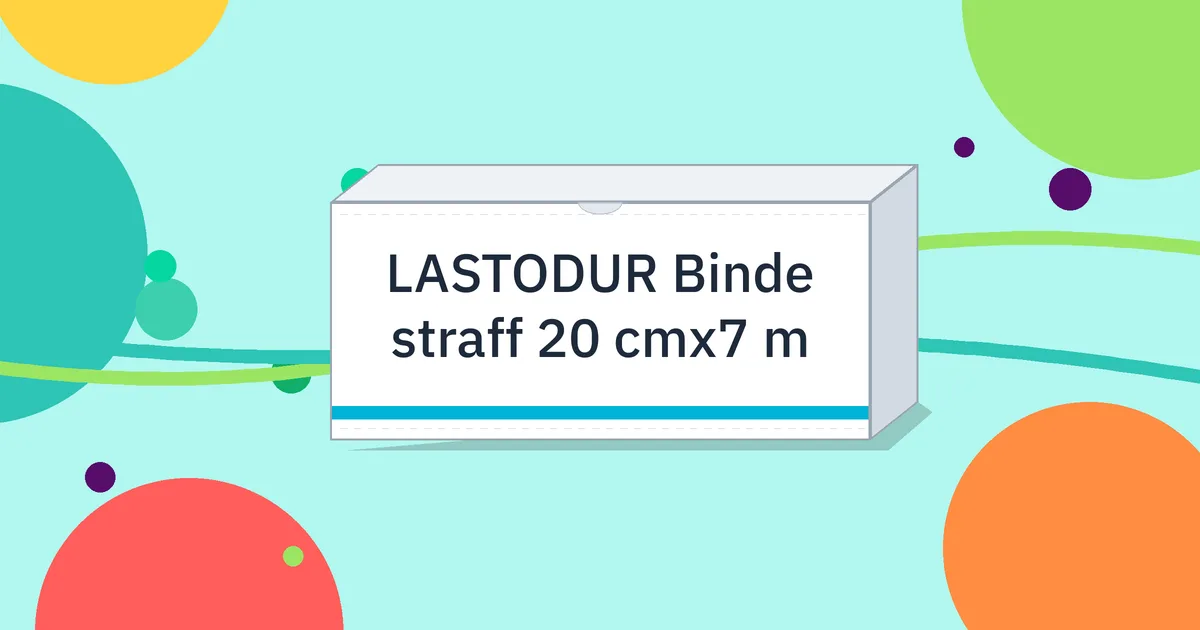 Symbolbild: Packung mit der Aufschrift LASTODUR Binde straff 20 cmx7 m (PZN 13744481) – Verfügbarkeit und Bezug in Apotheken in Frankfurt am Main