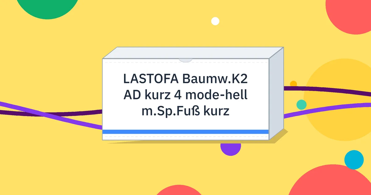 Symbolbild: Packung mit der Aufschrift LASTOFA Baumw.K2 AD kurz 4 mode-hell m.Sp.Fuß kurz (PZN 01945518) – Verfügbarkeit und Bezug in Apotheken in Frankfurt am Main