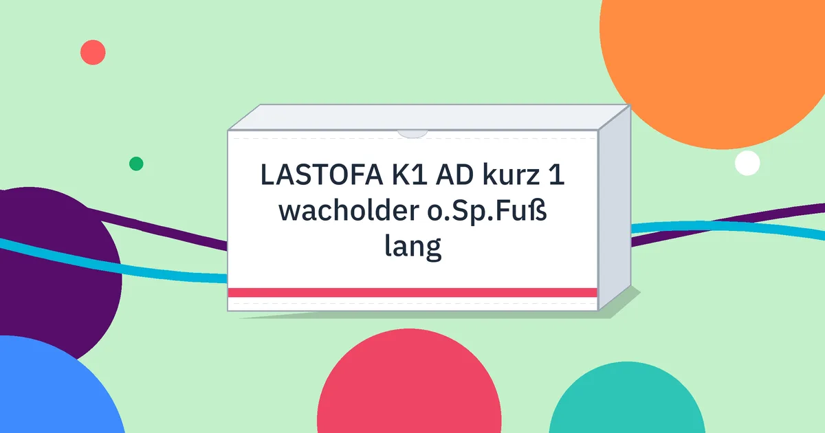 Symbolbild: Packung mit der Aufschrift LASTOFA K1 AD kurz 1 wacholder o.Sp.Fuß lang (PZN 14146279) – Verfügbarkeit und Bezug in Apotheken in Frankfurt am Main