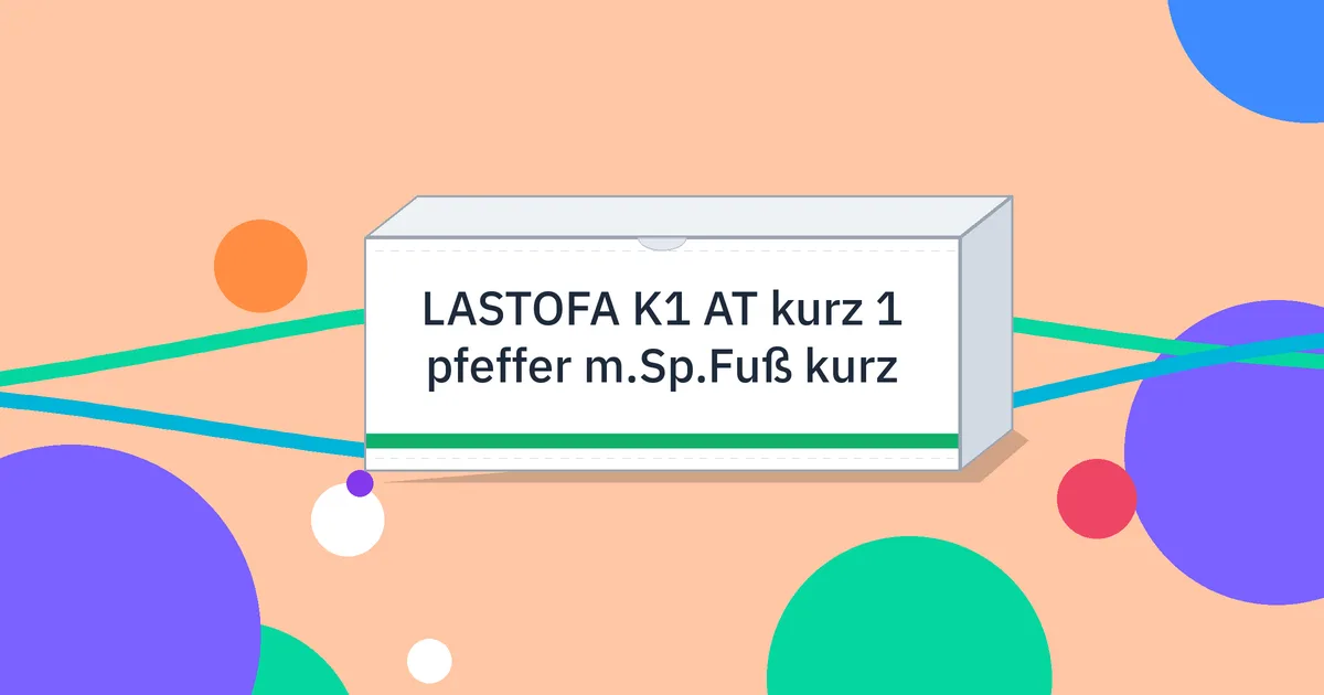 Symbolbild: Packung mit der Aufschrift LASTOFA K1 AT kurz 1 pfeffer m.Sp.Fuß kurz (PZN 13795277) – Verfügbarkeit und Bezug in Apotheken in Frankfurt am Main
