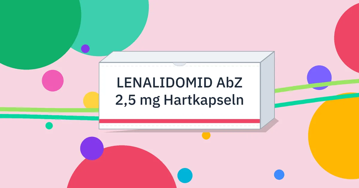 Symbolbild: Packung mit der Aufschrift LENALIDOMID AbZ 2,5 mg Hartkapseln (PZN 17216738) – Verfügbarkeit und Bezug in Apotheken in Frankfurt am Main