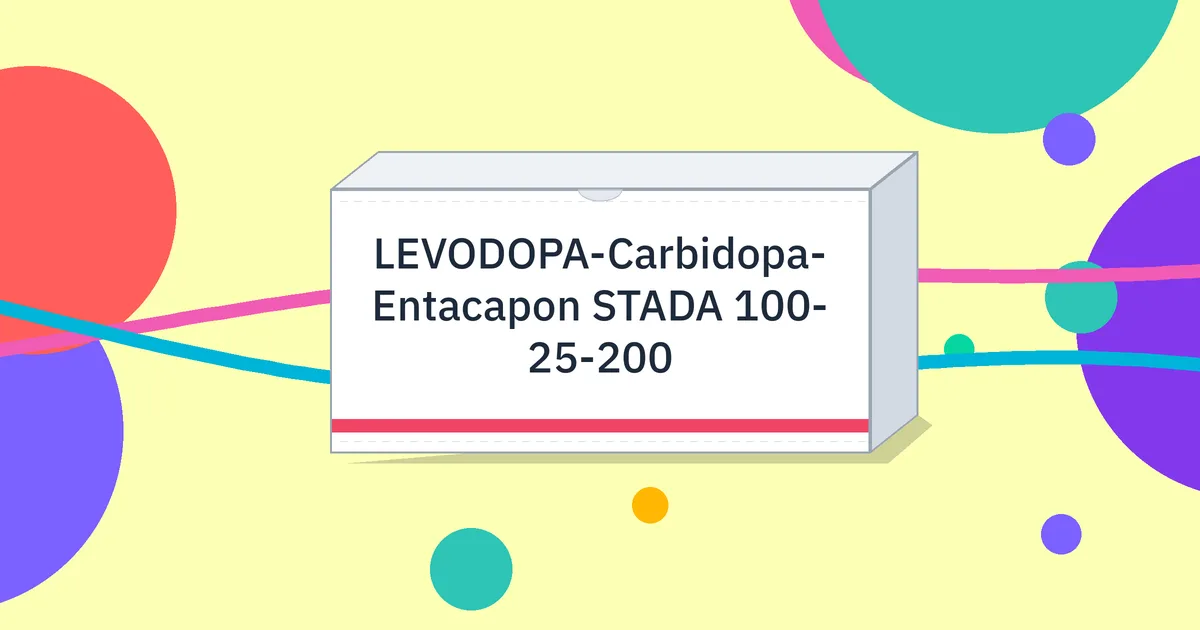 Symbolbild: Packung mit der Aufschrift LEVODOPA-Carbidopa-Entacapon STADA 100-25-200 (PZN 10386779) – Verfügbarkeit und Bezug in Apotheken in Frankfurt am Main