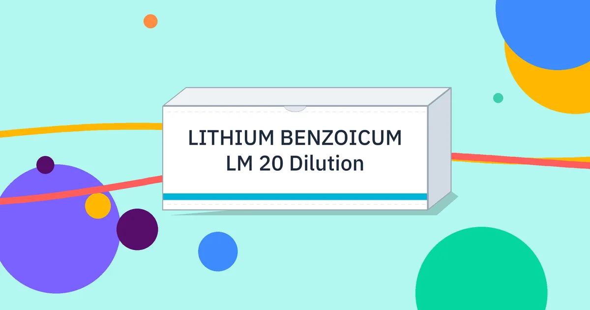 Symbolbild: Packung mit der Aufschrift LITHIUM BENZOICUM LM 20 Dilution (PZN 13531615) – Verfügbarkeit und Bezug in Apotheken in Frankfurt am Main