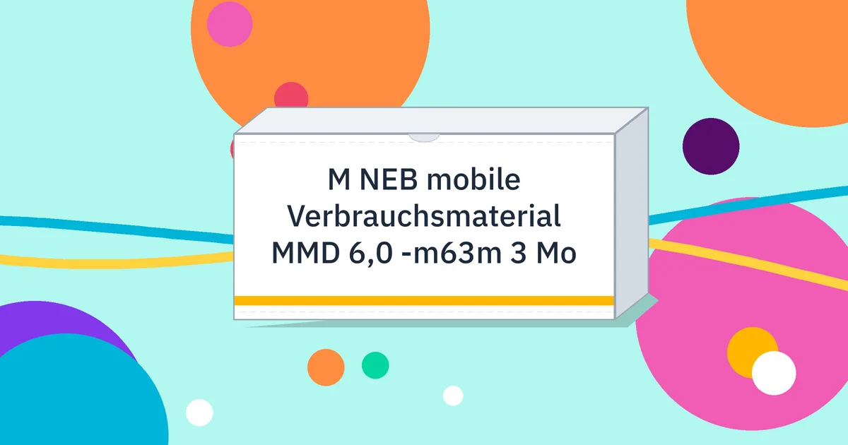Symbolbild: Packung mit der Aufschrift M NEB mobile Verbrauchsmaterial MMD 6,0 -m63m 3 Mo (PZN 12465431) – Verfügbarkeit und Bezug in Apotheken in Frankfurt am Main