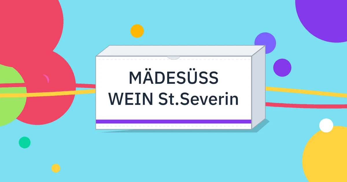 Symbolbild: Packung mit der Aufschrift MÄDESÜSS WEIN St.Severin (PZN 20183853) – Verfügbarkeit und Bezug in Apotheken in Frankfurt am Main