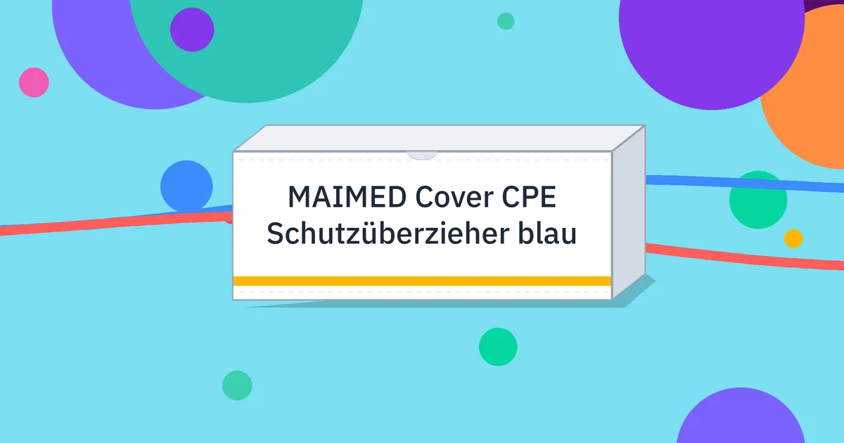 Symbolbild: Packung mit der Aufschrift MAIMED Cover CPE Schutzüberzieher blau (PZN 06113892) – Verfügbarkeit und Bezug in Apotheken in Frankfurt am Main