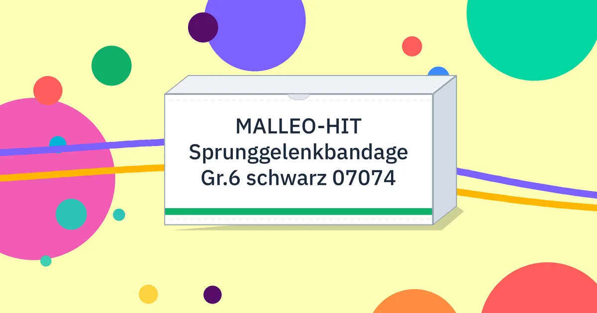 Symbolbild: Packung mit der Aufschrift MALLEO-HIT Sprunggelenkbandage Gr.6 schwarz 07074 (PZN 15732068) – Verfügbarkeit und Bezug in Apotheken in Frankfurt am Main