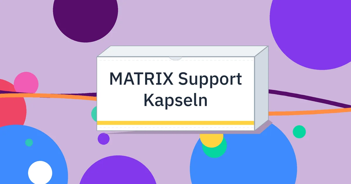 Symbolbild: Packung mit der Aufschrift MATRIX Support Kapseln (PZN 13847229) – Verfügbarkeit und Bezug in Apotheken in Frankfurt am Main