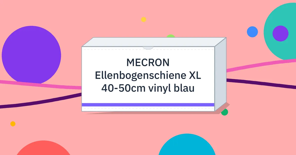 Symbolbild: Packung mit der Aufschrift MECRON Ellenbogenschiene XL 40-50cm vinyl blau (PZN 14240564) – Verfügbarkeit und Bezug in Apotheken in Frankfurt am Main