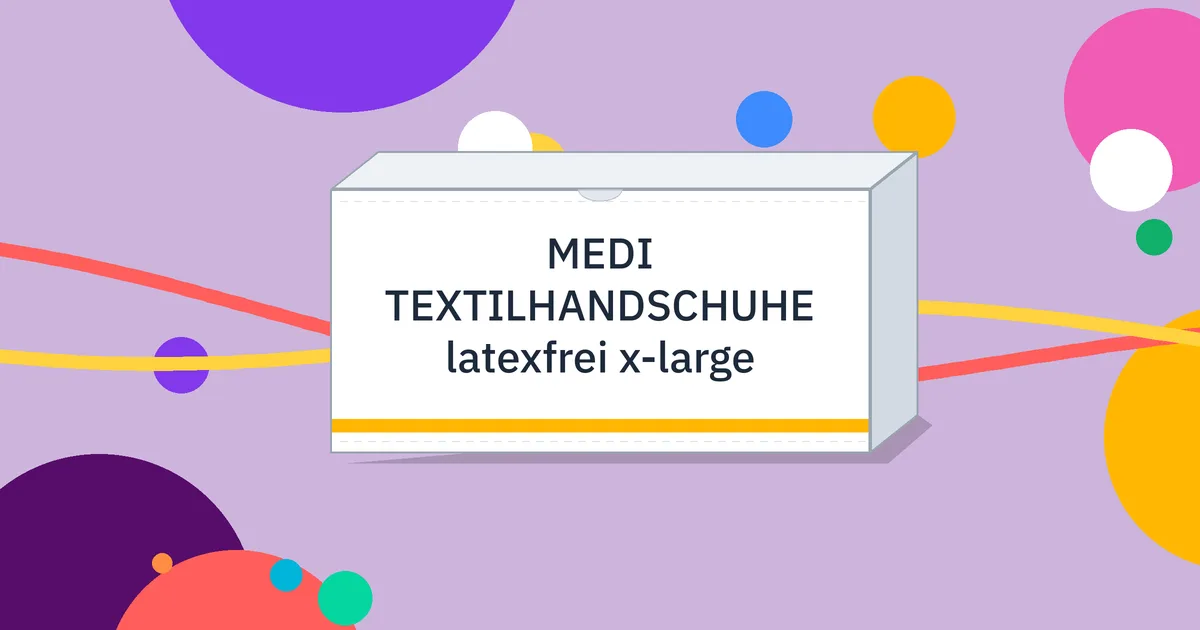 Symbolbild: Packung mit der Aufschrift MEDI TEXTILHANDSCHUHE latexfrei x-large (PZN 13581872) – Verfügbarkeit und Bezug in Apotheken in Frankfurt am Main