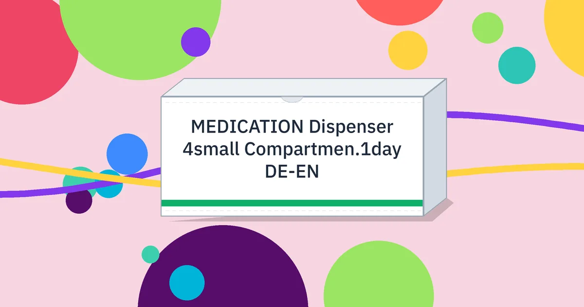 Symbolbild: Packung mit der Aufschrift MEDICATION Dispenser 4small Compartmen.1day DE-EN (PZN 20588188) – Verfügbarkeit und Bezug in Apotheken in Frankfurt am Main
