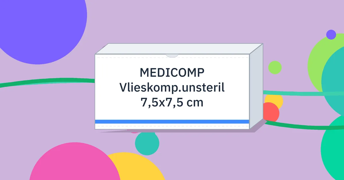 Symbolbild: Packung mit der Aufschrift MEDICOMP Vlieskomp.unsteril 7,5x7,5 cm (PZN 12594022) – Verfügbarkeit und Bezug in Apotheken in Frankfurt am Main