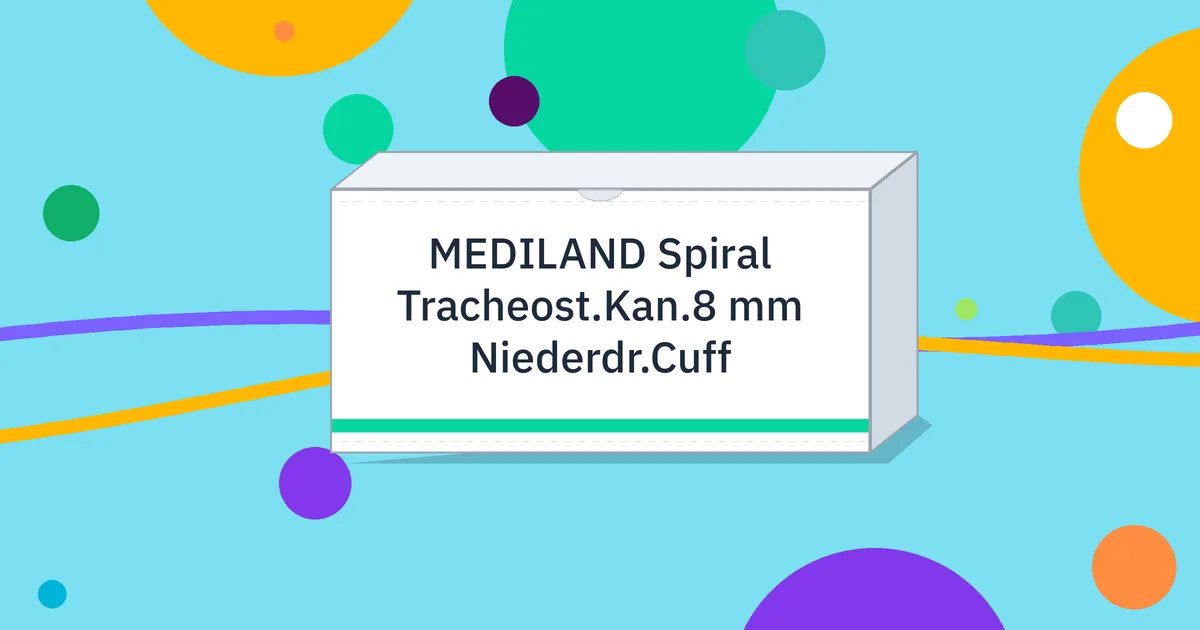 Symbolbild: Packung mit der Aufschrift MEDILAND Spiral Tracheost.Kan.8 mm Niederdr.Cuff (PZN 03155737) – Verfügbarkeit und Bezug in Apotheken in Frankfurt am Main