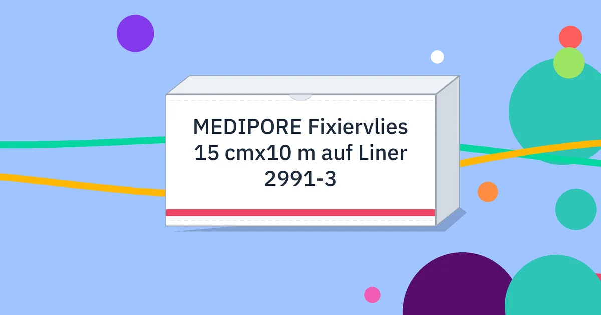 Symbolbild: Packung mit der Aufschrift MEDIPORE Fixiervlies 15 cmx10 m auf Liner 2991-3 (PZN 20129664) – Verfügbarkeit und Bezug in Apotheken in Frankfurt am Main