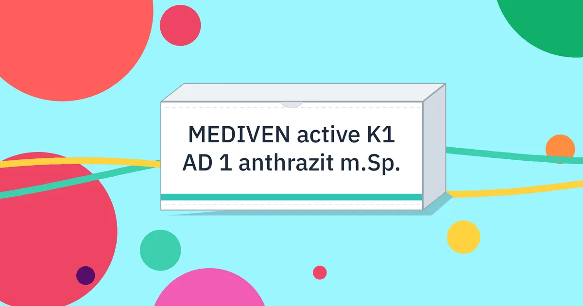 Symbolbild: Packung mit der Aufschrift MEDIVEN active K1 AD 1 anthrazit m.Sp. (PZN 14552950) – Verfügbarkeit und Bezug in Apotheken in Frankfurt am Main