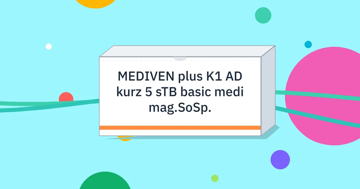 Symbolbild: Packung mit der Aufschrift MEDIVEN plus K1 AD kurz 5 sTB basic medi mag.SoSp. (PZN 15047183) – Verfügbarkeit und Bezug in Apotheken in Frankfurt am Main