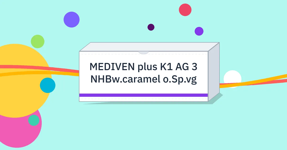 Symbolbild: Packung mit der Aufschrift MEDIVEN plus K1 AG 3 NHBw.caramel o.Sp.vg (PZN 15924135) – Verfügbarkeit und Bezug in Apotheken in Frankfurt am Main