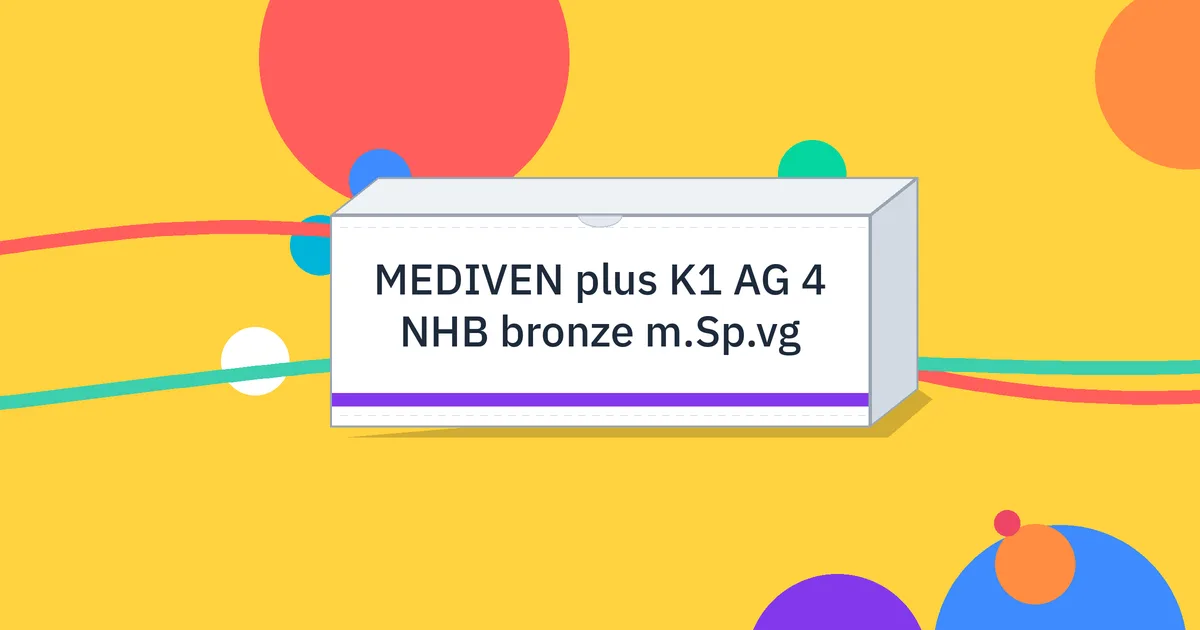 Symbolbild: Packung mit der Aufschrift MEDIVEN plus K1 AG 4 NHB bronze m.Sp.vg (PZN 15922136) – Verfügbarkeit und Bezug in Apotheken in Frankfurt am Main