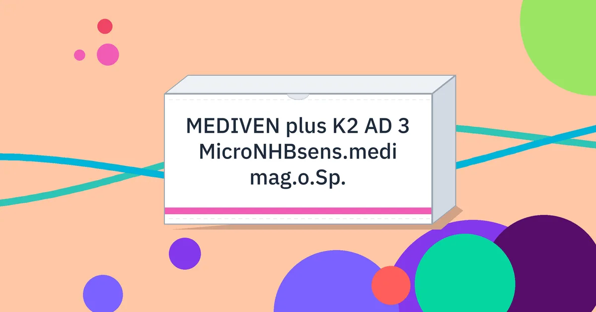 Symbolbild: Packung mit der Aufschrift MEDIVEN plus K2 AD 3 MicroNHBsens.medi mag.o.Sp. (PZN 15932749) – Verfügbarkeit und Bezug in Apotheken in Frankfurt am Main