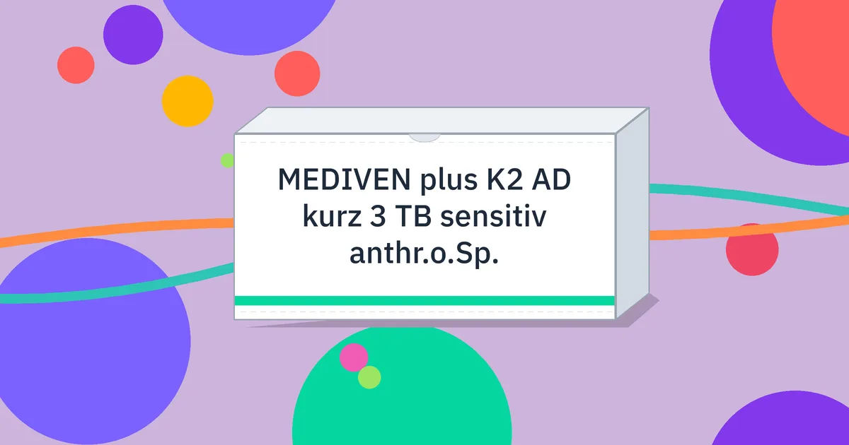 Symbolbild: Packung mit der Aufschrift MEDIVEN plus K2 AD kurz 3 TB sensitiv anthr.o.Sp. (PZN 15105822) – Verfügbarkeit und Bezug in Apotheken in Frankfurt am Main