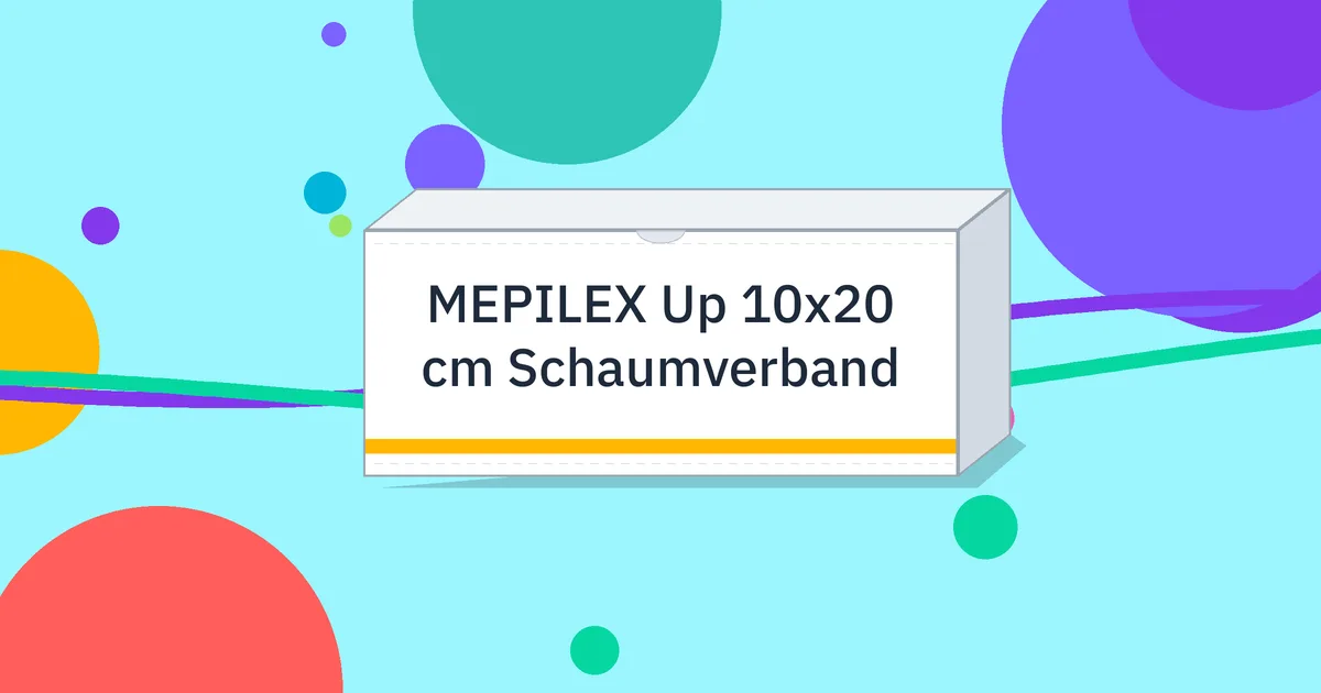Symbolbild: Packung mit der Aufschrift MEPILEX Up 10x20 cm Schaumverband (PZN 19980774) – Verfügbarkeit und Bezug in Apotheken in Frankfurt am Main